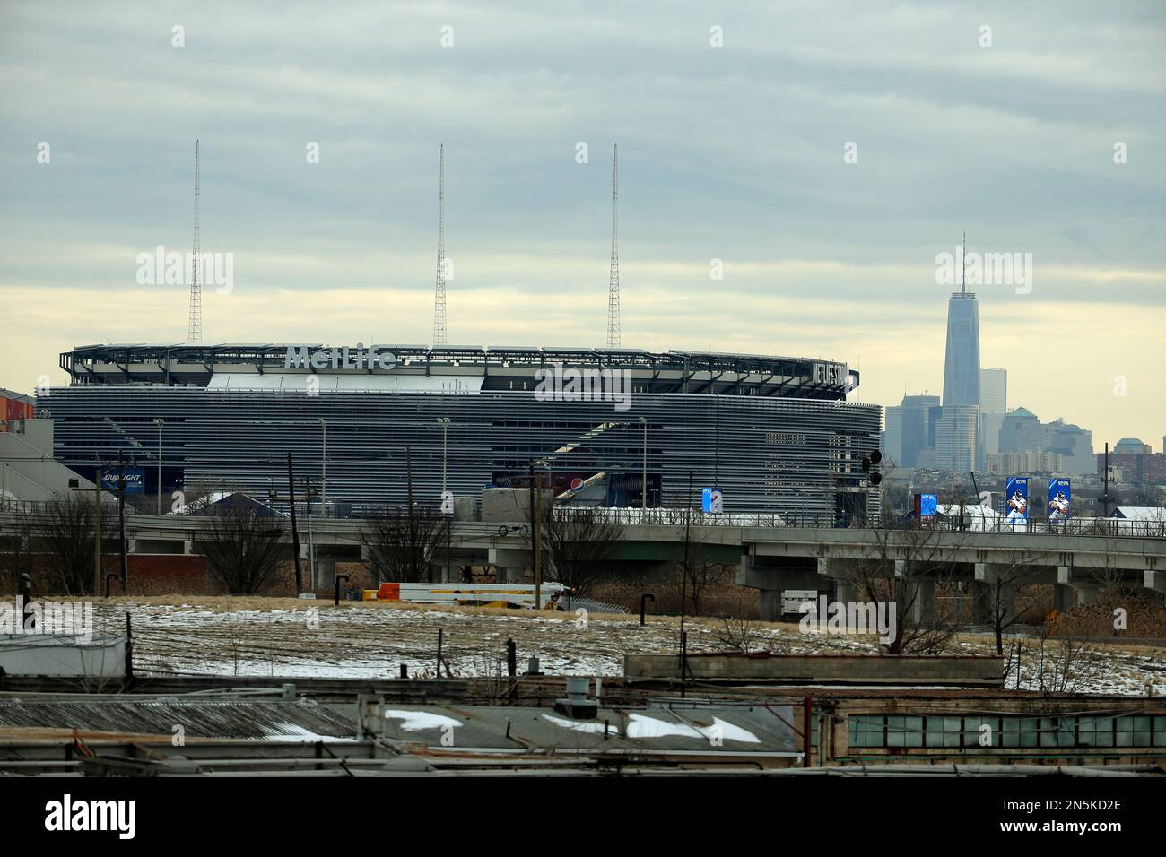 MetLife Stadium is seen in the foreground with the New York city ...