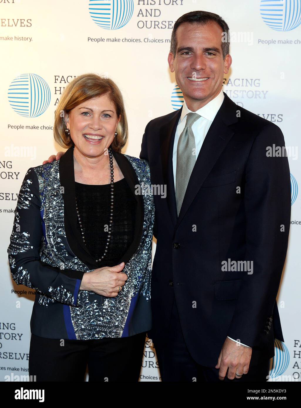 Los Angeles Mayor Eric Garcetti, right, and Karen Sulzberger pose ...