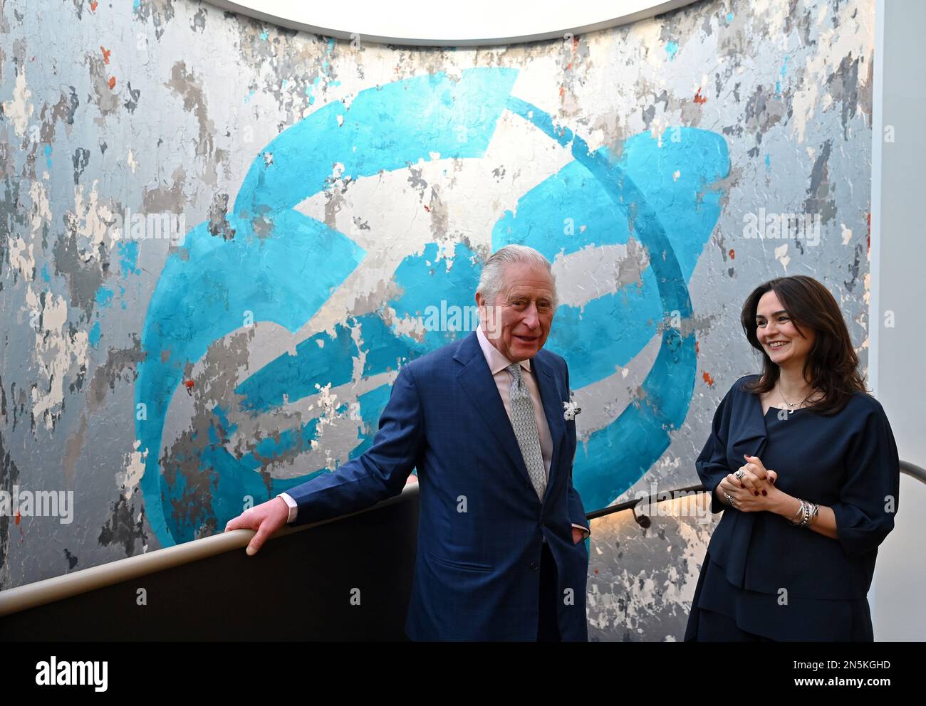 King Charles III speaks with Iranian artist Shahrzad Ghaffari as they ...