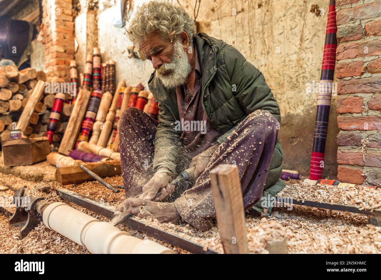 Hala Sindh 2022, An old man is making Colorful wooden Furniture of Hala ...