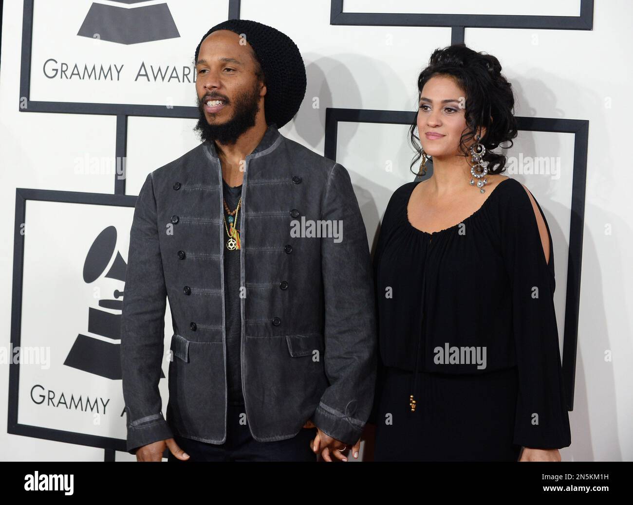 Ziggy Marley, left, and Orly Marley arrive at the 56th annual GRAMMY ...