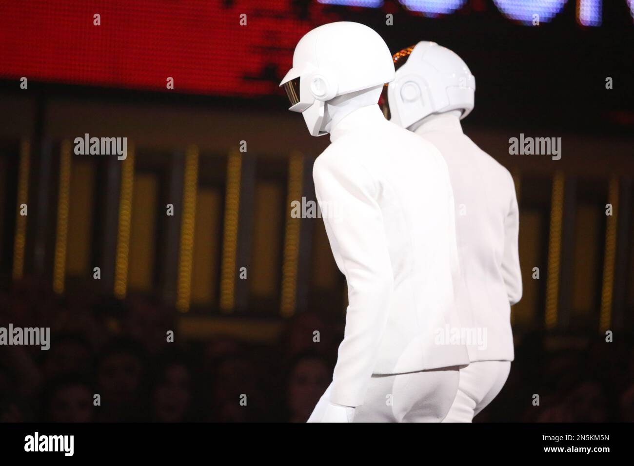 Daft Punk accepts the award for record of the year at the 56th annual ...