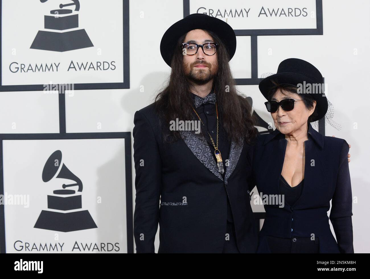 From Left Sean Lennon And Yoko Ono Arrive At The 56th Annual Grammy