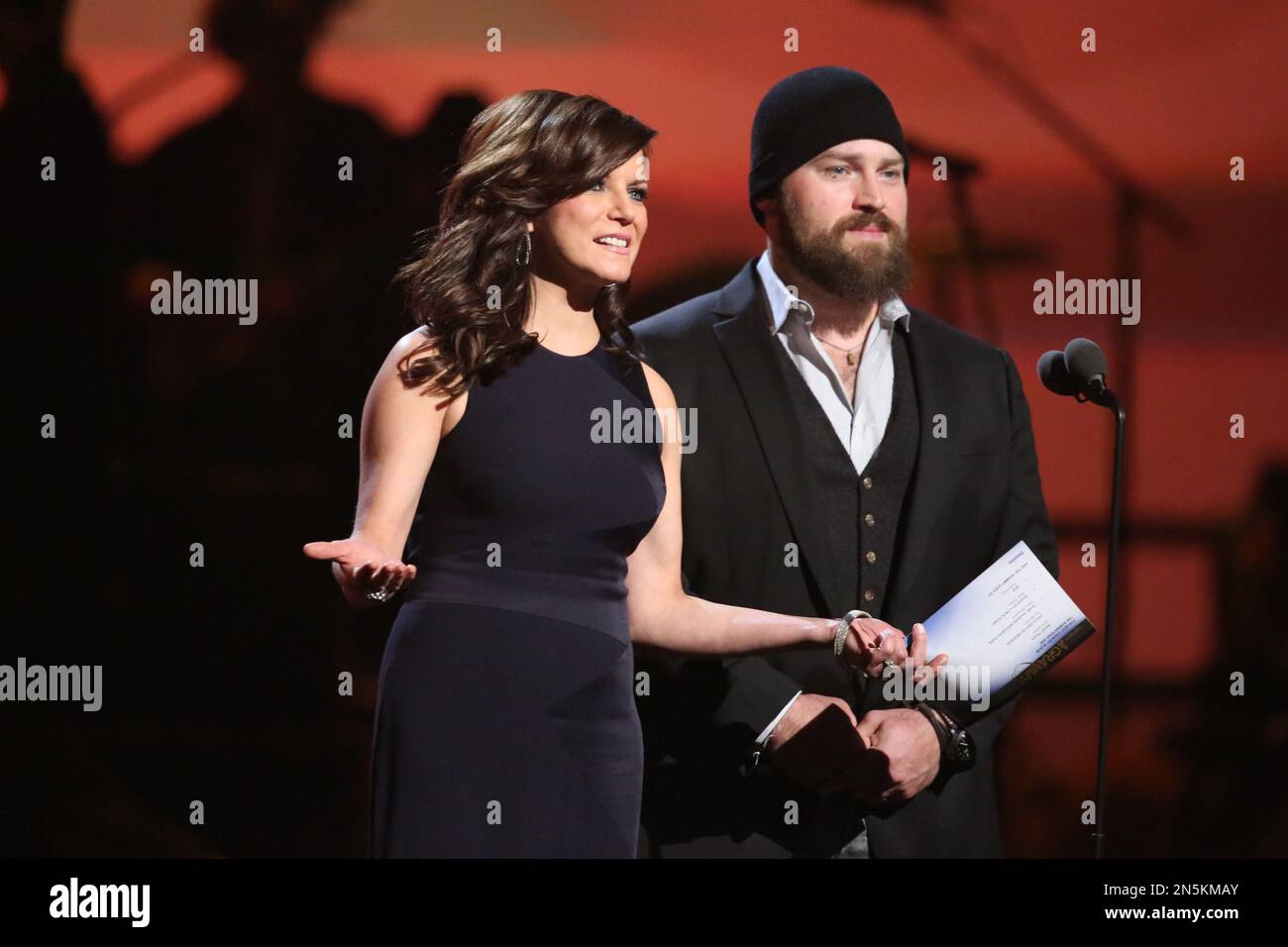 Martina McBride, left, and Zac Brown speak on stage at the 56th annual ...
