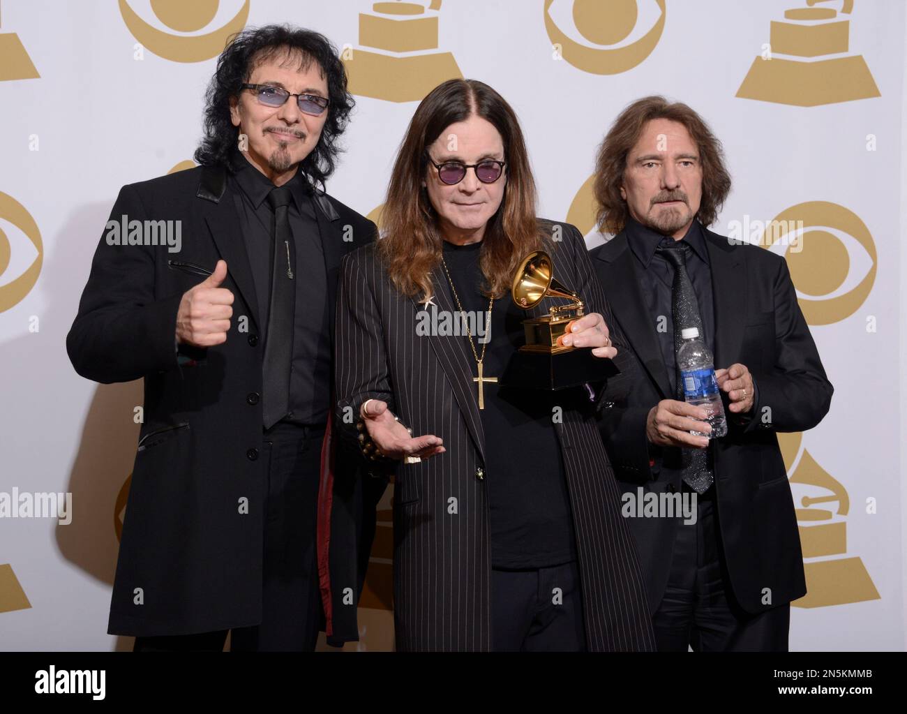 From left, Tony Iommi, Ozzy Osbourne and Geezer Butler of Black Sabbath ...