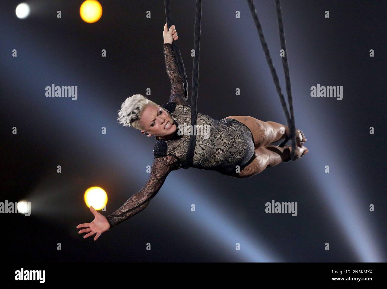 Pink performs on stage at the 56th annual GRAMMY Awards at Staples ...