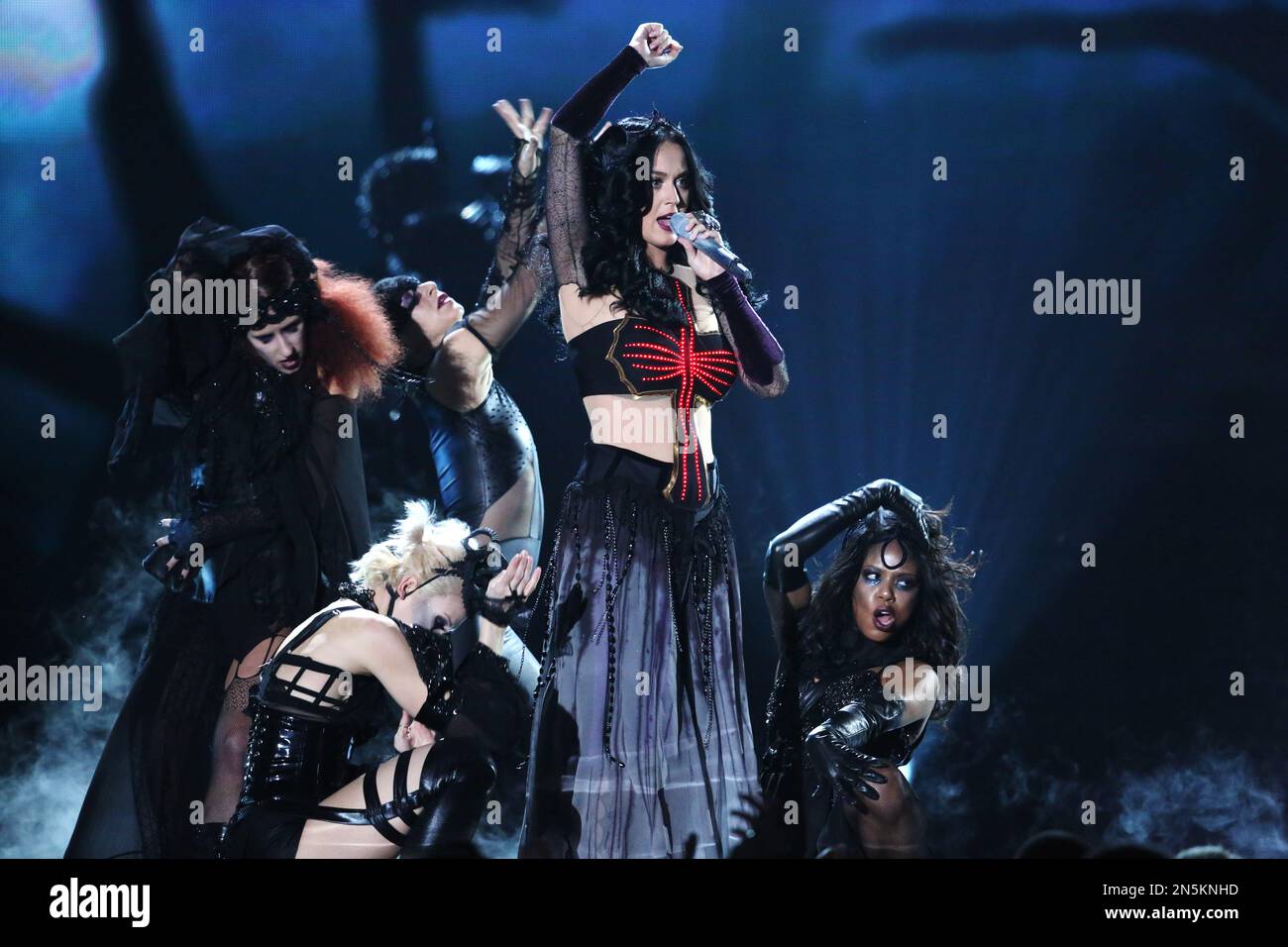 Katy Perry performs "Dark Horse" at the 56th annual Grammy Awards at ...