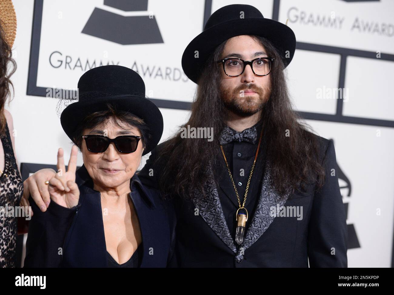 Yoko Ono Left And Sean Lennon Arrive At The 56th Annual Grammy Awards