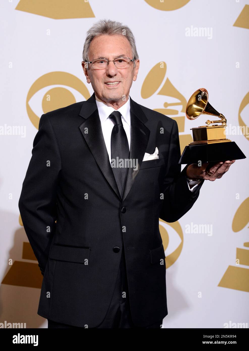 Al Schmitt poses in the press room with the award for best surround ...