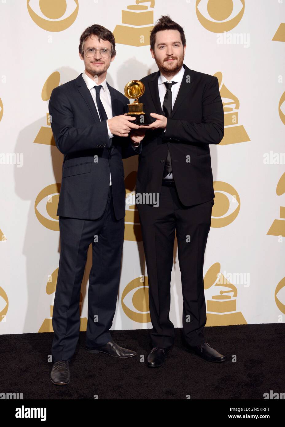 Simon Earith, left, and James Musgrave poses in the press room with the ...
