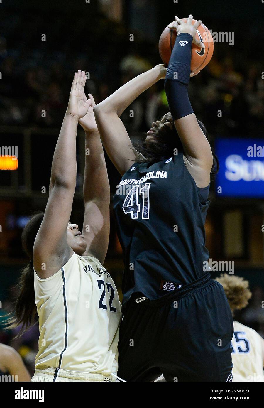 South Carolina center Alaina Coates (41) shoots over Vanderbilt forward ...
