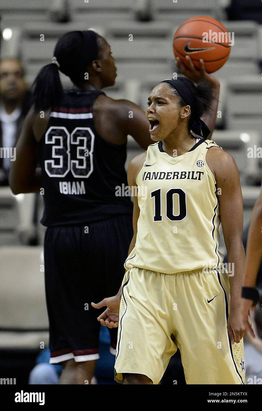 Vanderbilt guard Christina Foggie (10) reacts after being fouled by ...