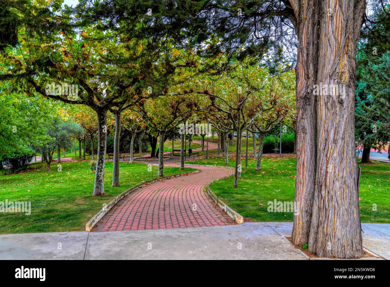 Elciego park green space in Alava Basque Country Spain with trees and ...