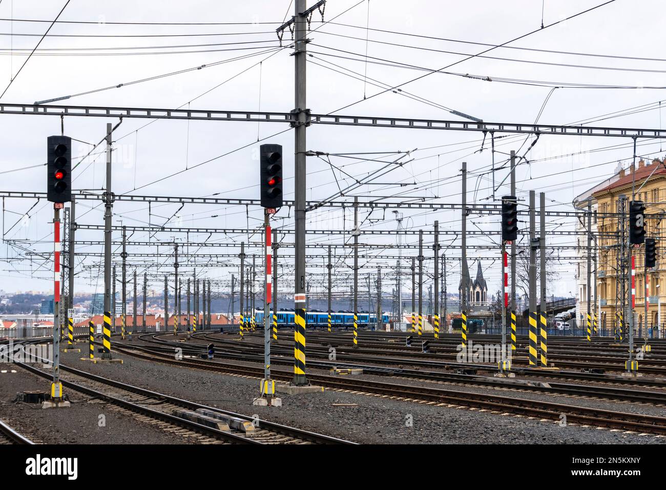 Main railway junctions and overhead electrical power lines at Prague ...