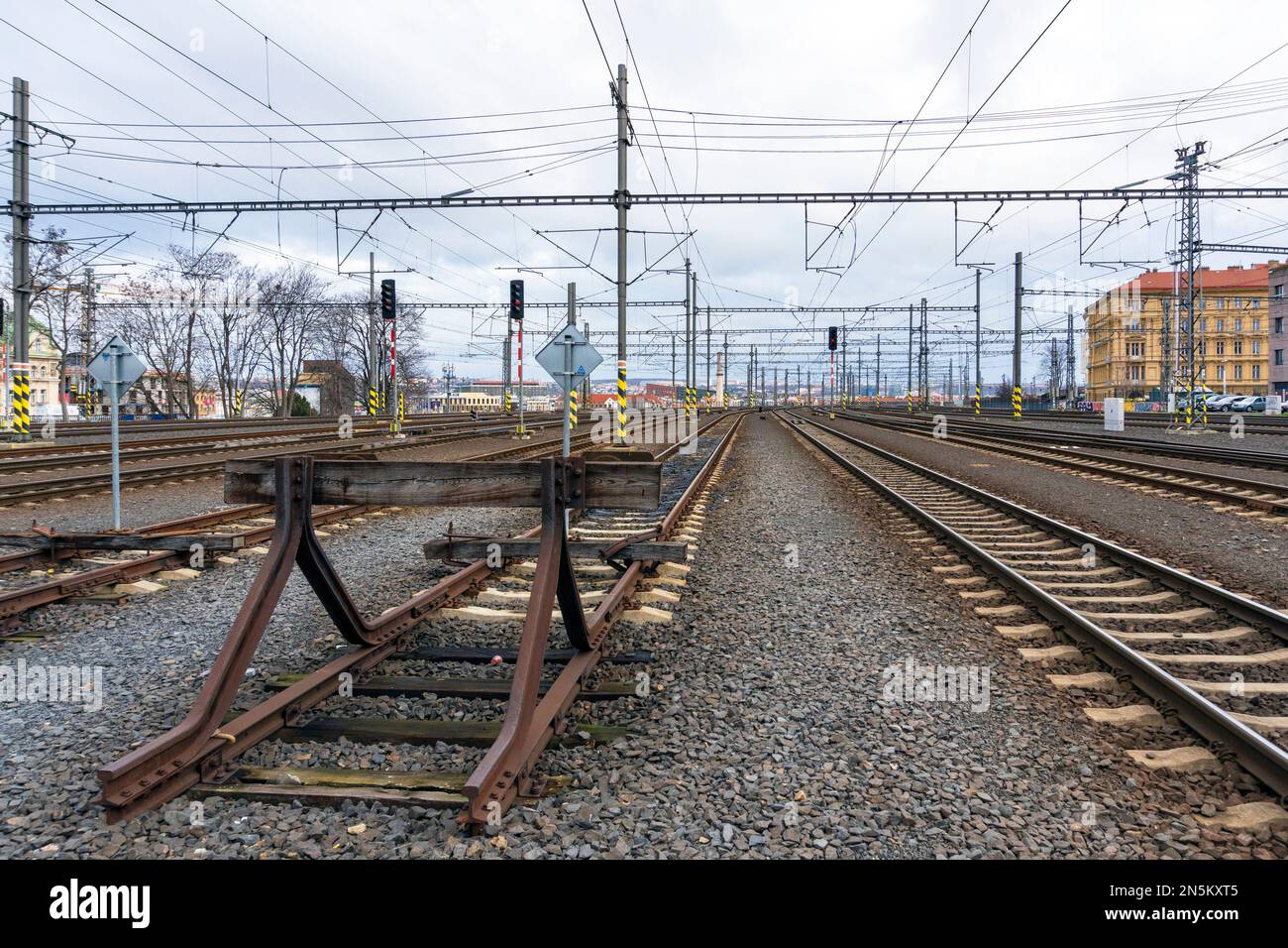 Main railway junctions and overhead electrical power lines at Prague ...