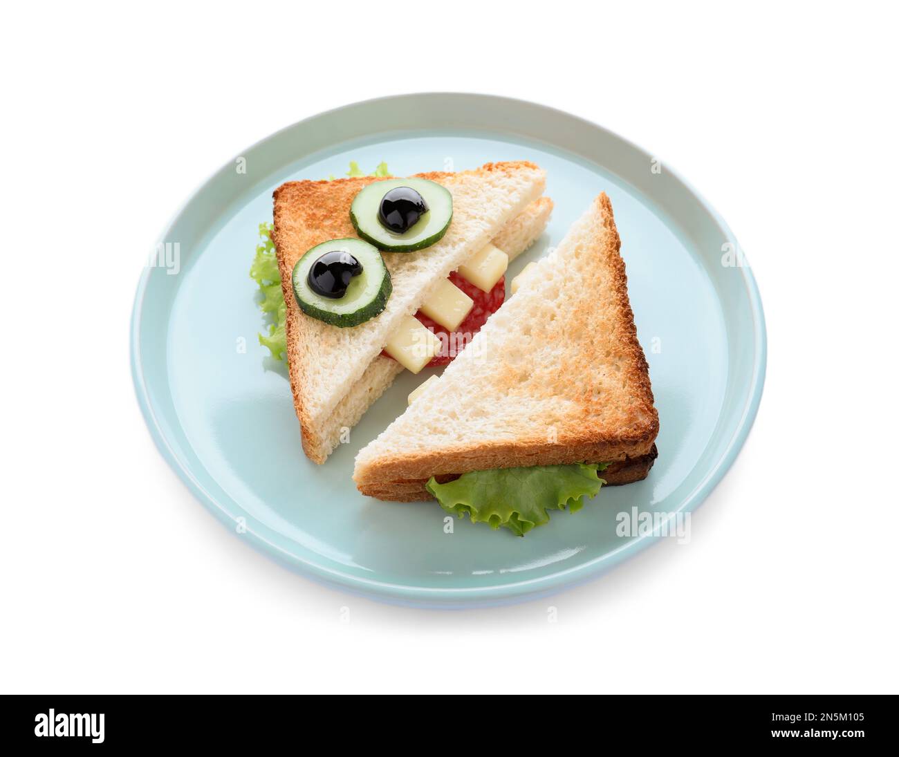 Cute monster sandwich on white background. Halloween party food Stock ...