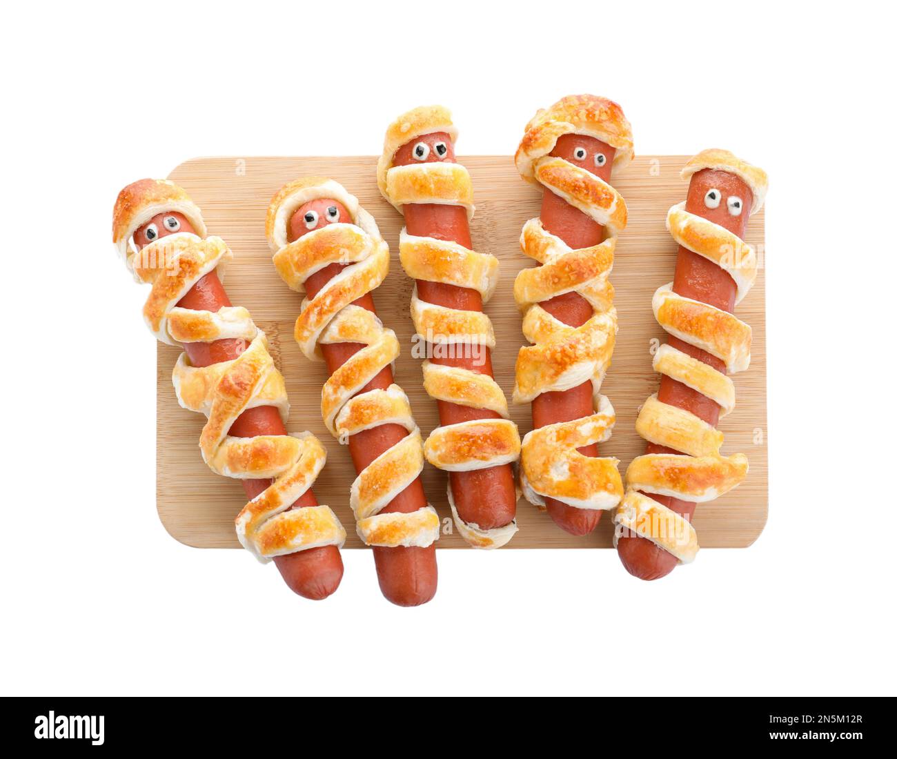 Cute sausage mummies on white background, top view. Halloween party ...