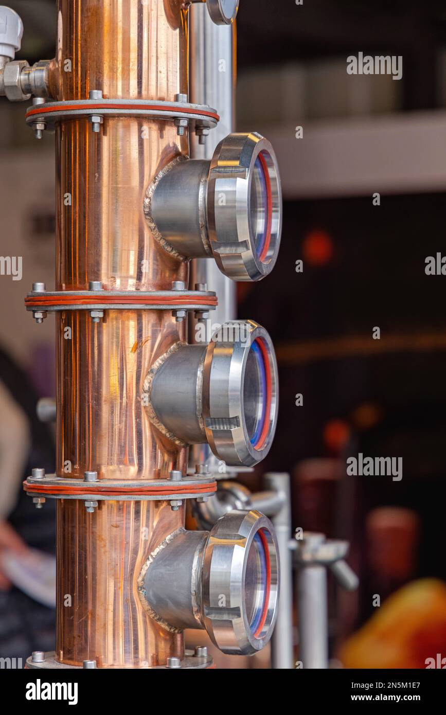 Copper Steel Column Vessel Brewery Equipment Alcohol Distillery Stock ...
