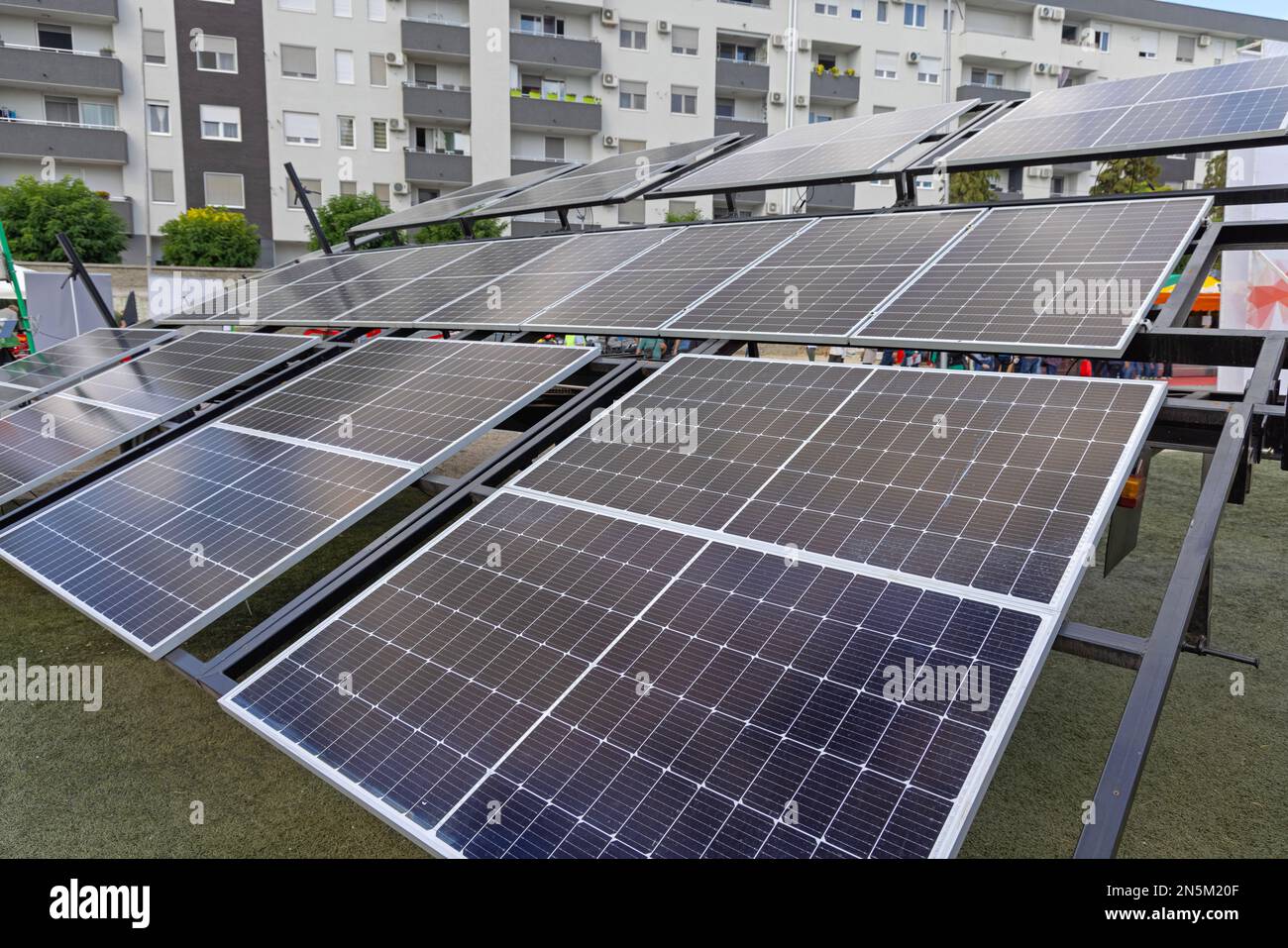 Large Solar Panels Array at Trailer Portable Power Equipment Technology ...