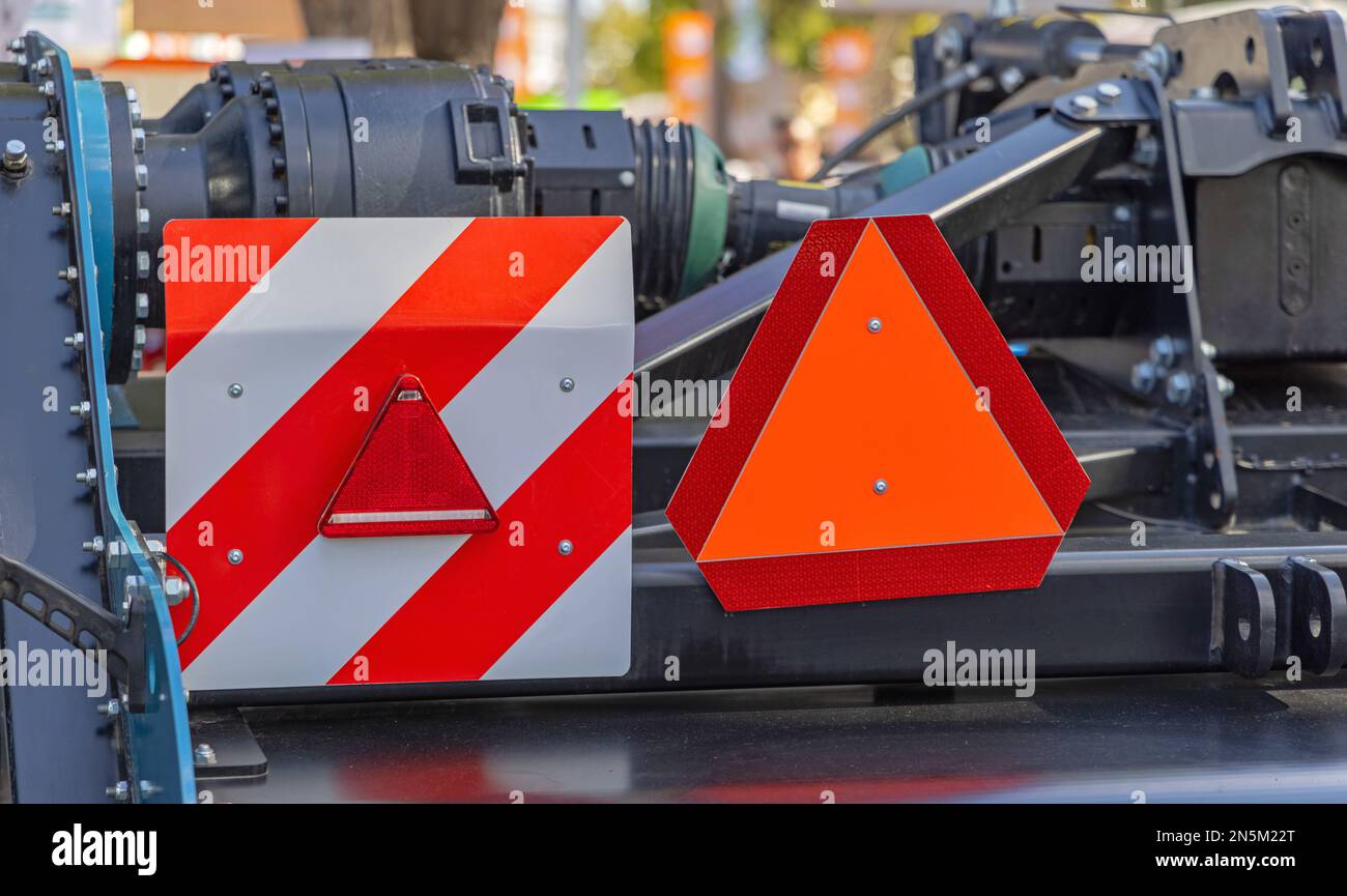 Retro Reflective Warning Triangle at Farming Machinery Transport Stock ...