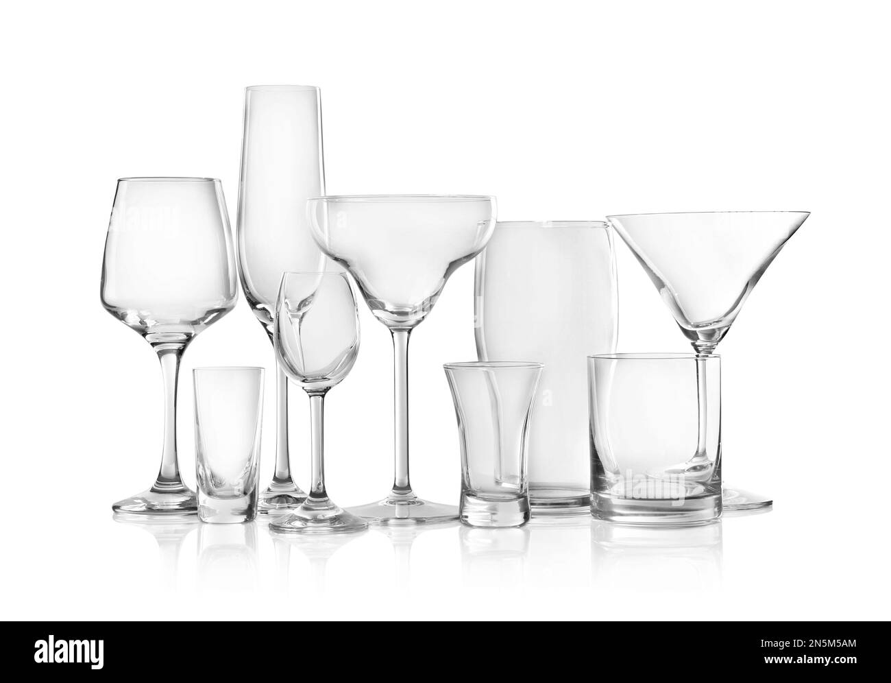 Set of new bar glassware on white background Stock Photo - Alamy