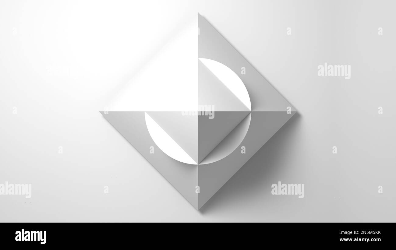 Abstract geometric installation over white wall background, 3d ...