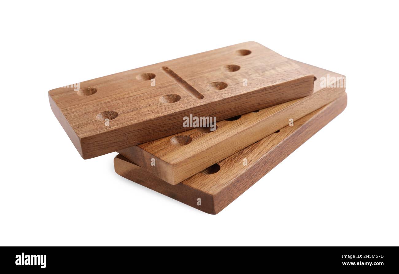 Wooden domino tiles with pips isolated on white Stock Photo - Alamy