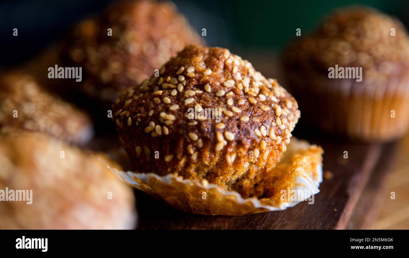 Whole wheat muffins with whole wheat flour and sesame Stock Photo - Alamy