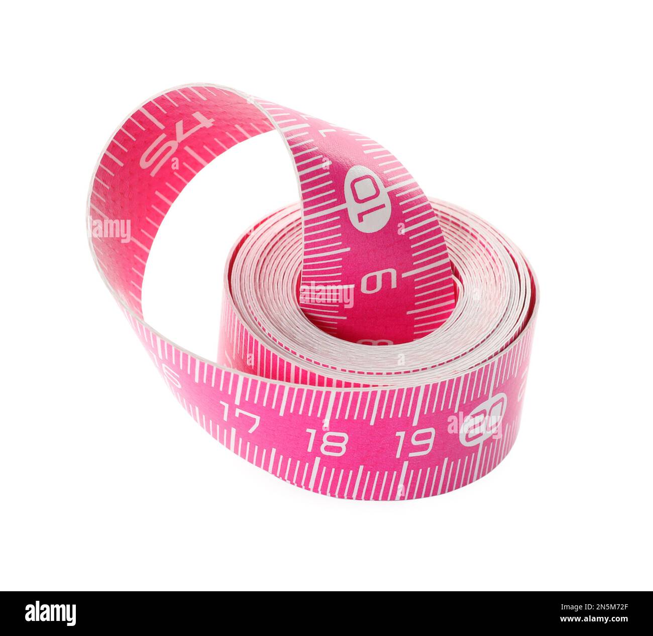 New pink measuring tape isolated on white Stock Photo - Alamy