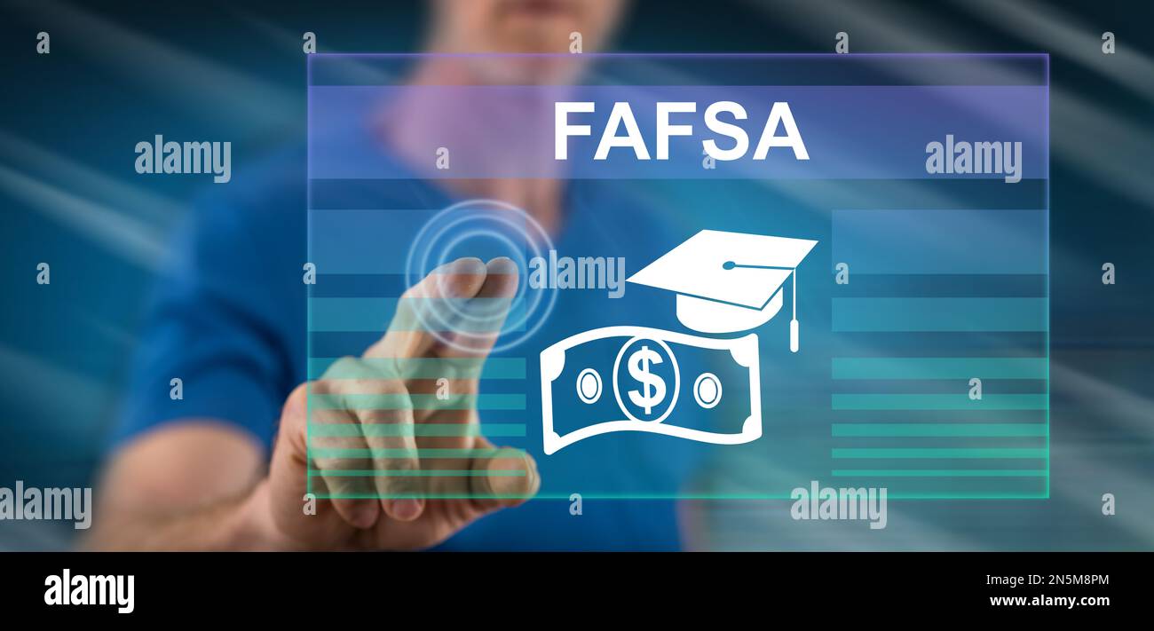 Man touching a fafsa concept on a touch screen with his finger Stock ...