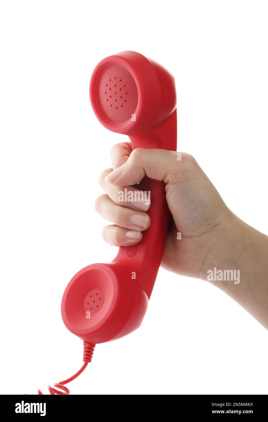 Hand holding receiver of telephone Cut Out Stock Images & Pictures - Alamy