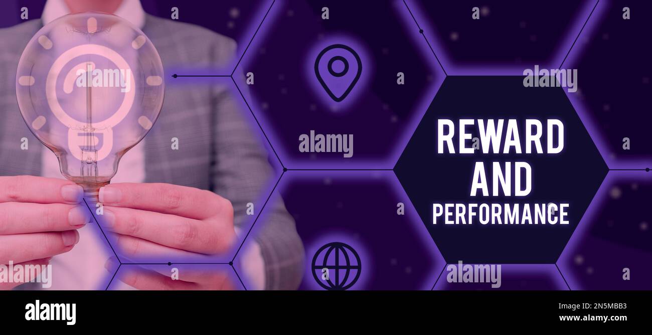 Sign displaying Reward And Performance. Concept meaning Given in ...