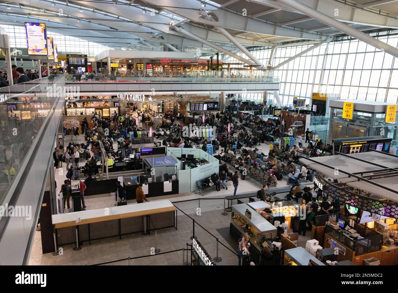Heathrow airport Terminal 5 departure lounge in 2023, interior, example ...