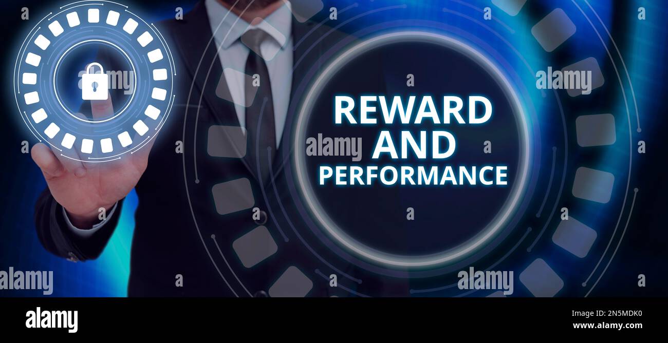 Text showing inspiration Reward And Performance. Business overview ...