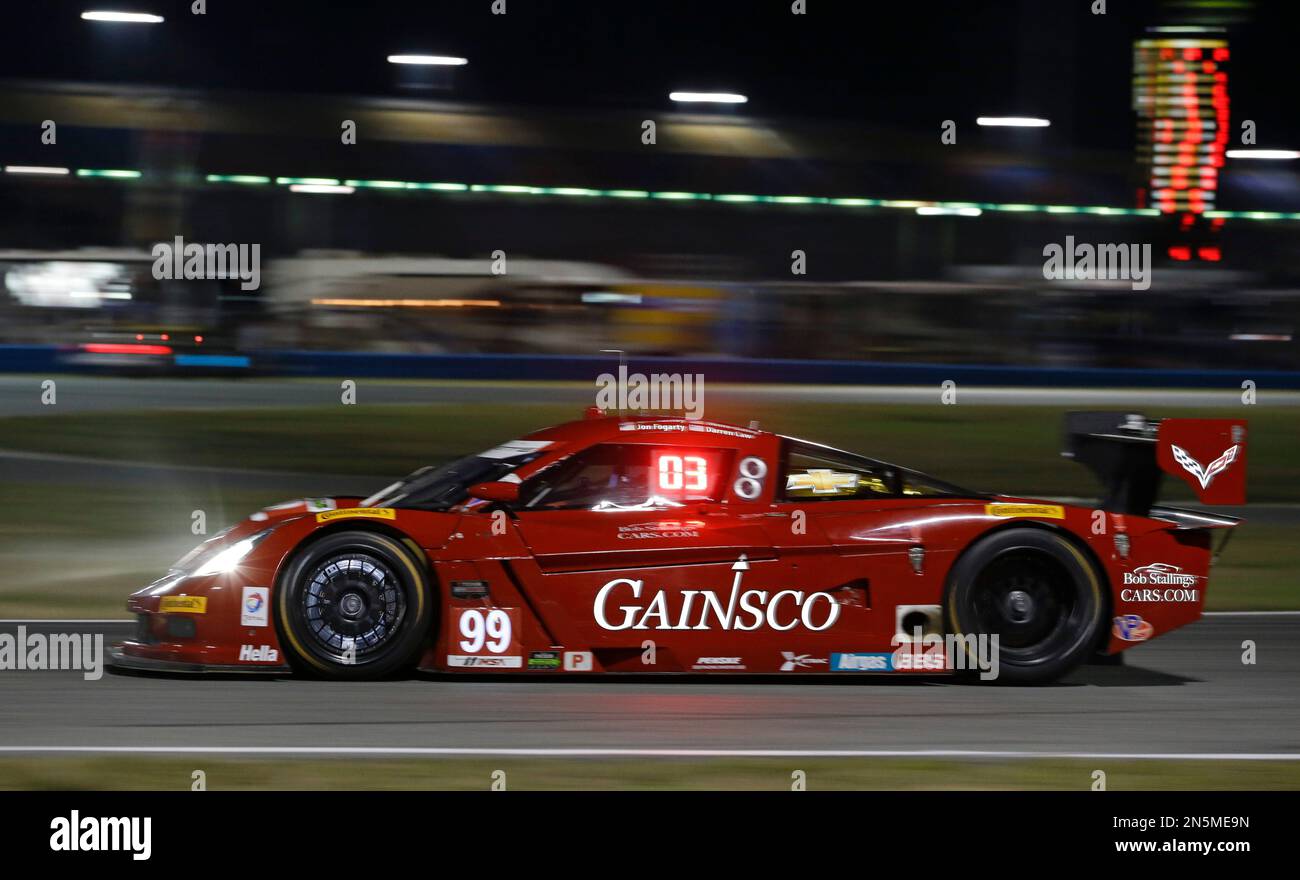 The GAINSCO Corvette DP heads into a turn during night practice for the ...