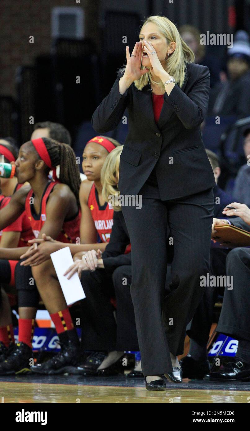 Maryland head coach Brenda Frese directs her team during the first half ...