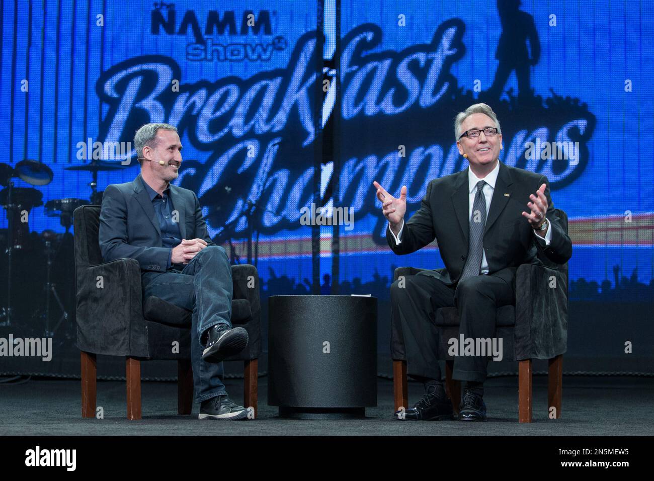 Daniel Haver, left, CEO of Native Instruments, and NAMM President and ...
