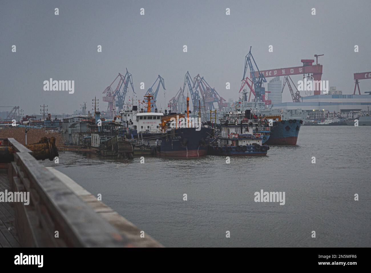 The ships at the harbor in Shanghai on a cloudy weather, China Stock ...