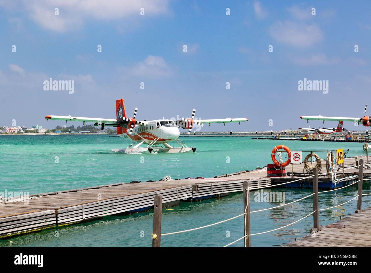 Maldives transport; A Trans Maldivian Airways seaplane on the water ...