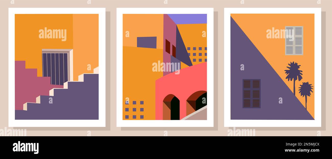 Set of contemporary abstract architectural posters in mid century ...