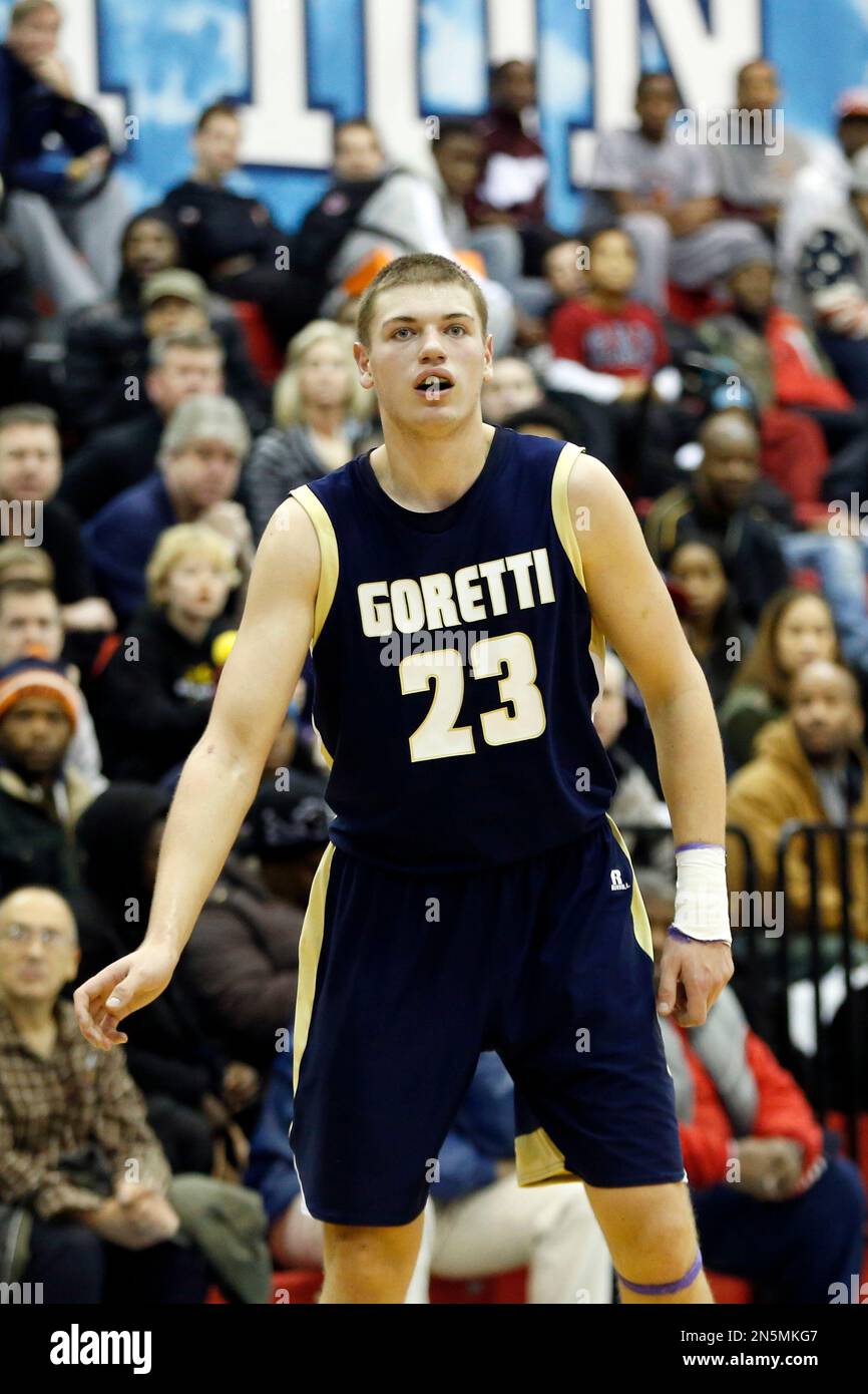 St. Maria Goretti's Martinas Geben #23 in action against St. Raymond ...