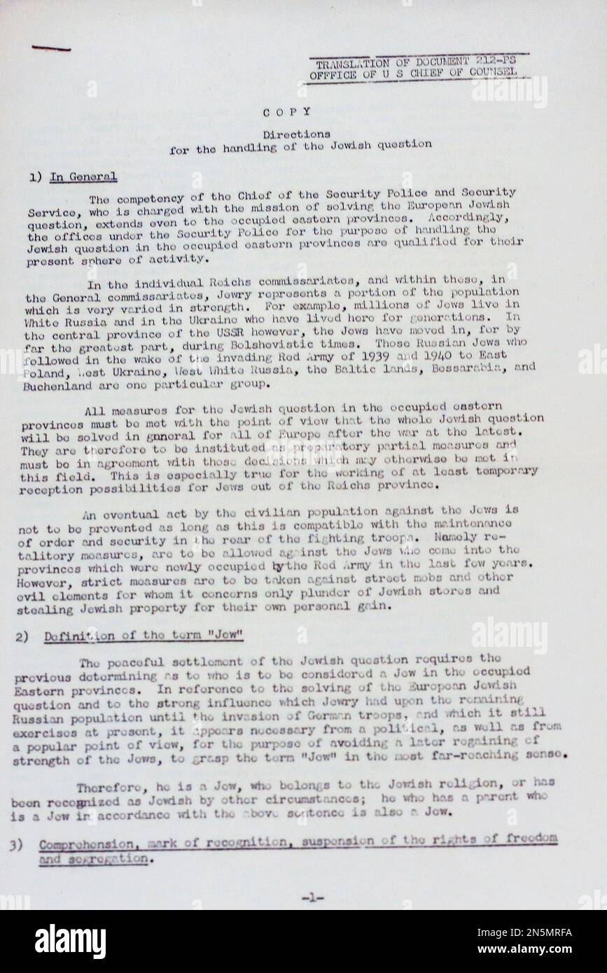 A copy of a translated document from the Nuremberg Trials titled ...
