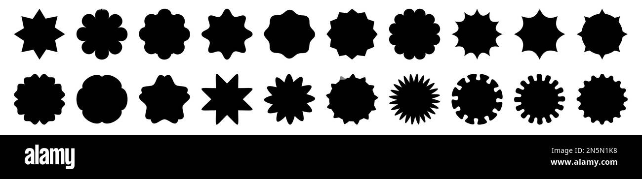 Set of twenty black stickers for product labels templates, starburst ...