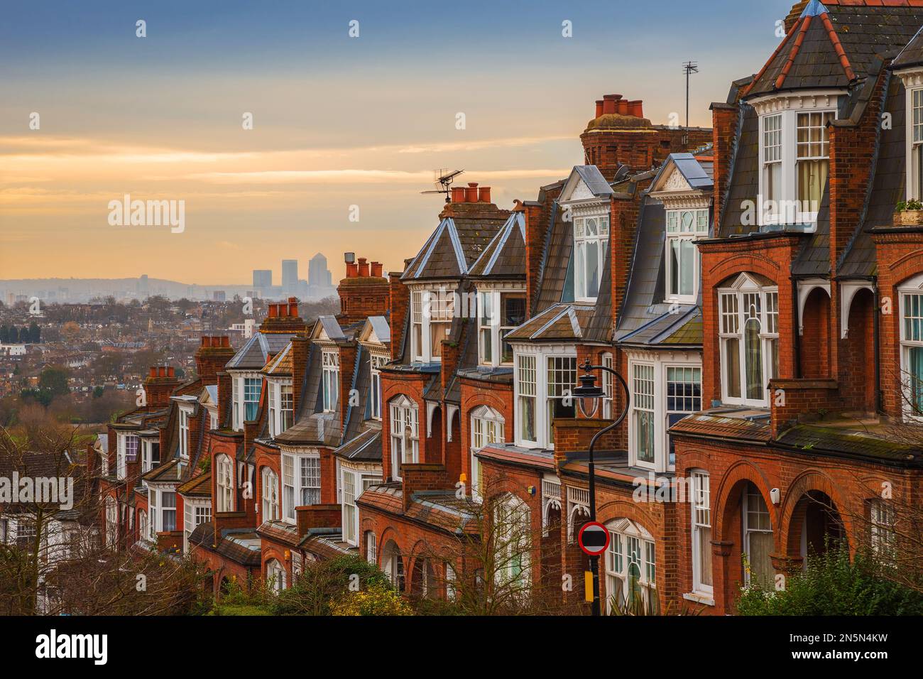 London, United Kingdom - Typical British brick houses on a cloudy ...