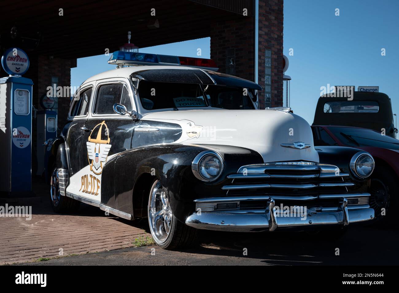 A front view of an old American police car Chevrolet Fleetmaster parked ...