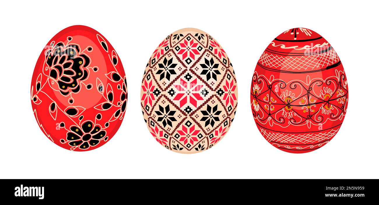 Set of easter eggs with traditional Ukrainian cross-stitch ethnic ...