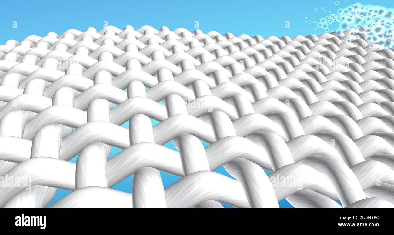 White textile network wave. Fabrics fibers interweaving and floating ...