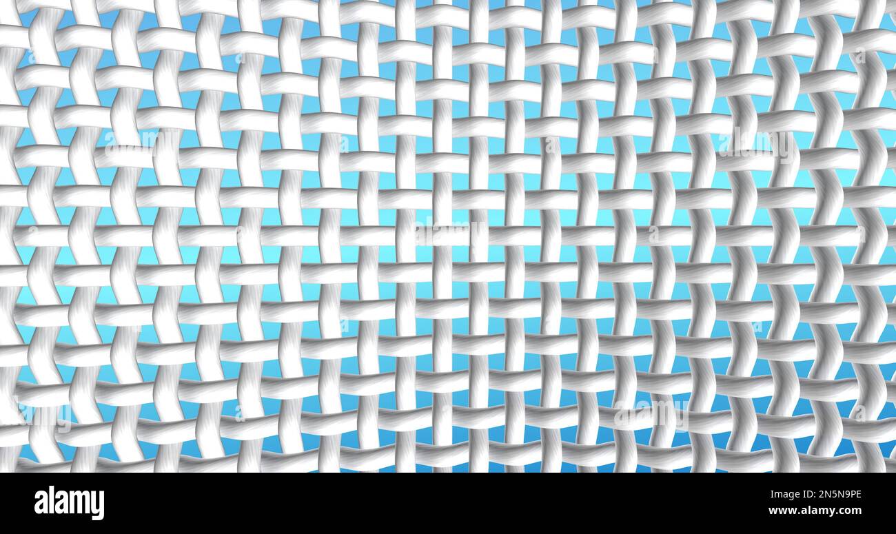 White fabrics threads interweaving in macro zoom. Textile network at ...