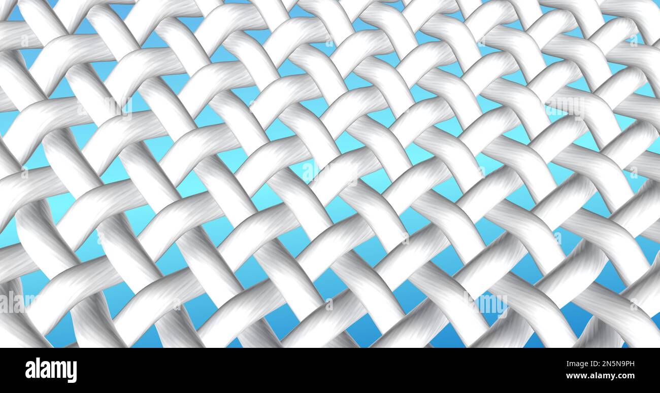 White fabric network at the gradient blue background. Textile threads ...