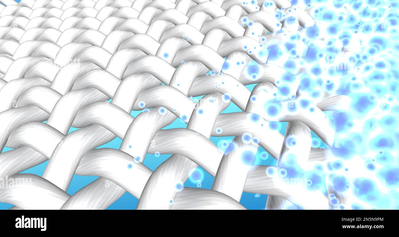 White textile network. Fabrics fibers interweaving in macro zoom at the ...